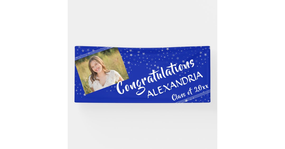 Lines & Stars | Royal Blue | Photo Graduation Banner | Zazzle