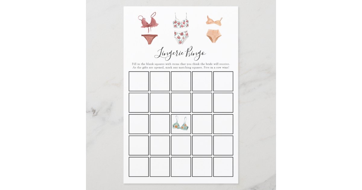 Lingerie Bingo Game Card | Zazzle