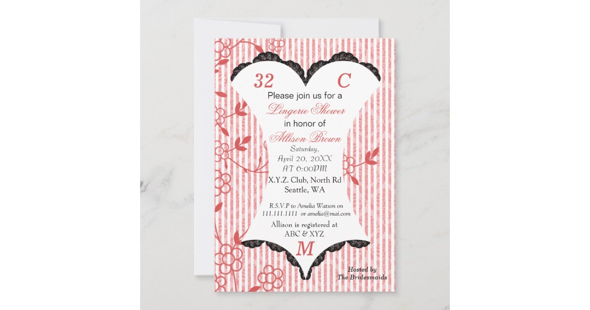 Lingerie Shower Bachelorette Party Invitations Zazzle
