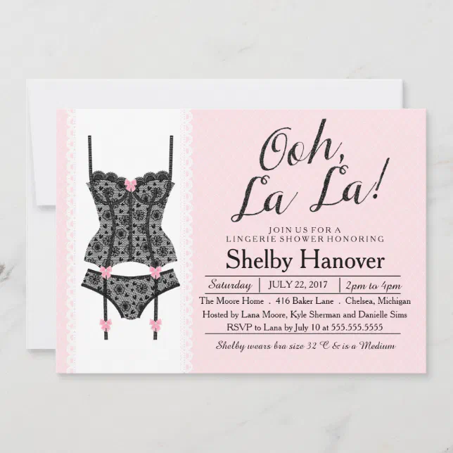 Lingerie Shower Invite Ooh La Black And Pink Lace Invitation Zazzle