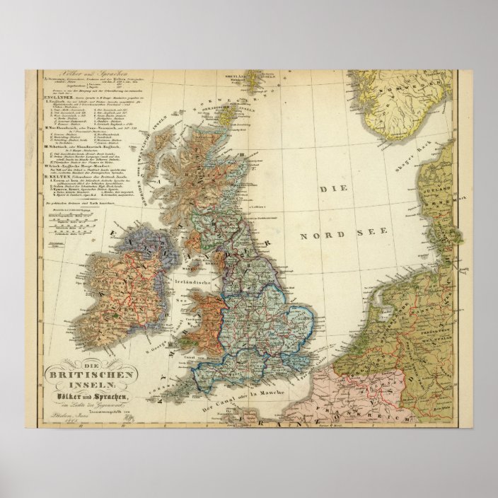 Linguistic map of British Isles Poster | Zazzle.com