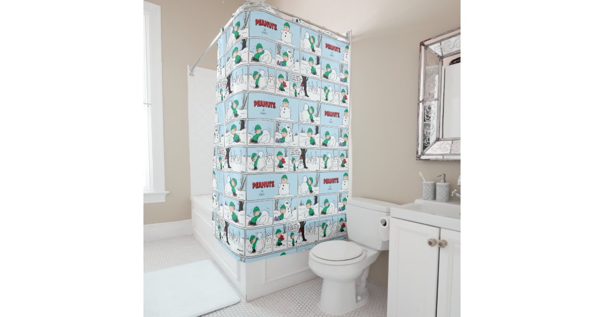 Linus Builds A Snowman Shower Curtain | Zazzle
