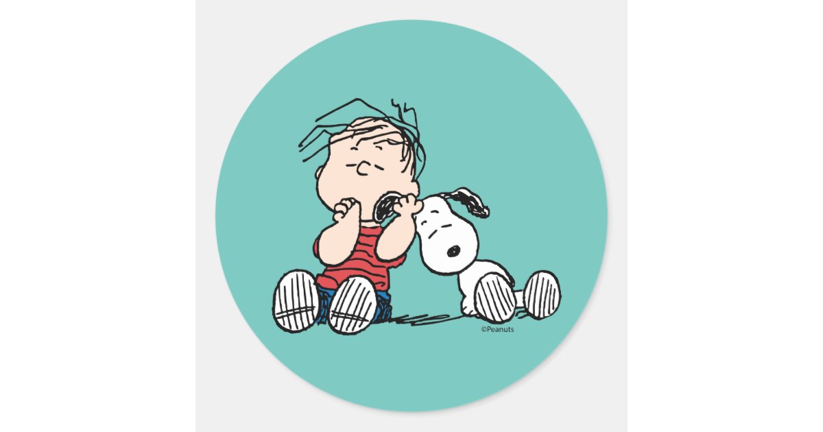 Linus Comforted With Snoopy's Ear Classic Round Sticker | Zazzle