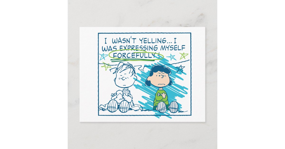 Linus & Lucy "I Wasn't Yelling…" Postcard | Zazzle