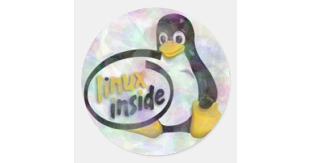 LINUX INSIDE Tux the Linux Penguin Logo Classic Round Sticker | Zazzle
