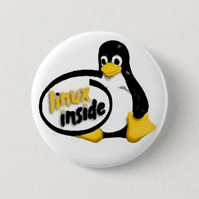 LINUX INSIDE Tux the Linux Penguin Logo Pinback Button | Zazzle