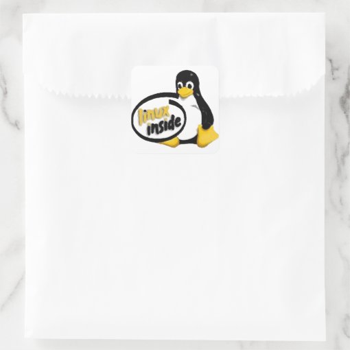 LINUX INSIDE Tux the Linux Penguin Logo Square Sticker | Zazzle