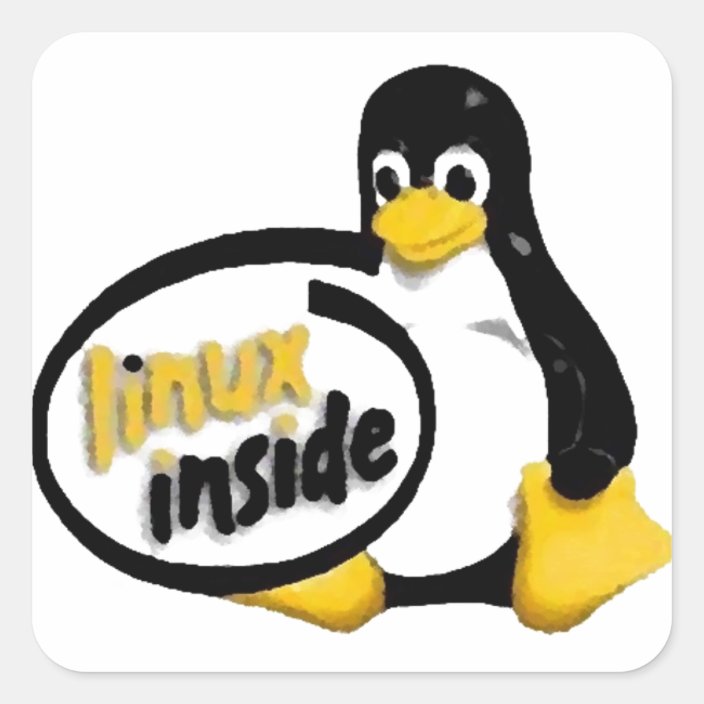 LINUX INSIDE Tux the Linux Penguin Logo Square Sticker | Zazzle.com