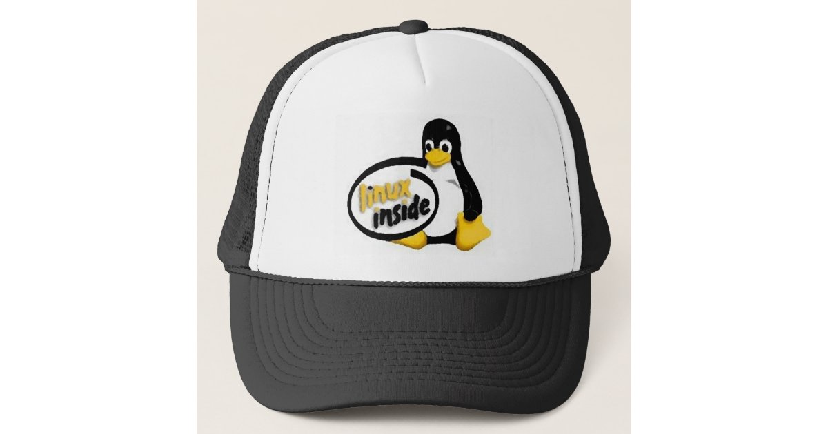 LINUX INSIDE Tux the Linux Penguin Logo Trucker Hat | Zazzle