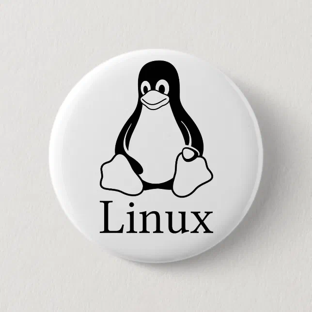 Linux Logo w/ Tux the Linux Penguin Button | Zazzle