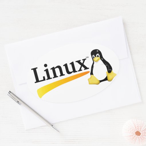 Linux Logo with Tux Products Oval Sticker | Zazzle