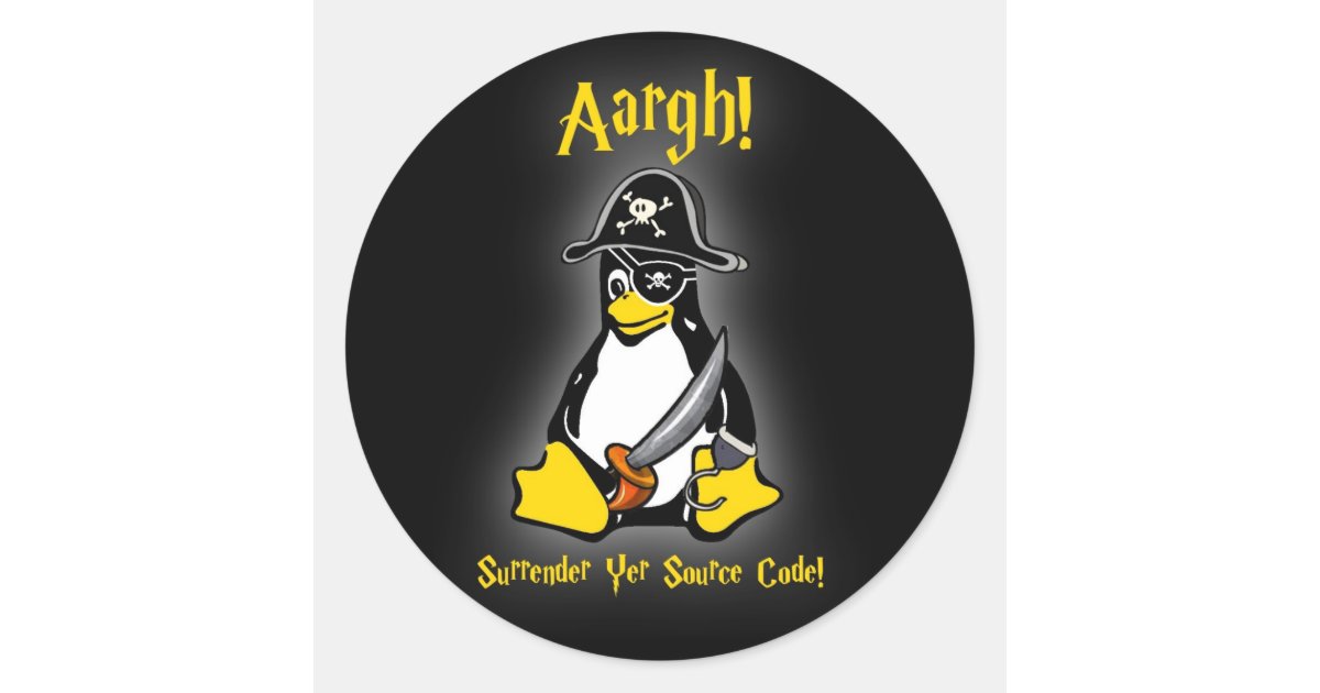 Linux Tux Penguin Pirate Sticker Black Ubuntu, etc | Zazzle