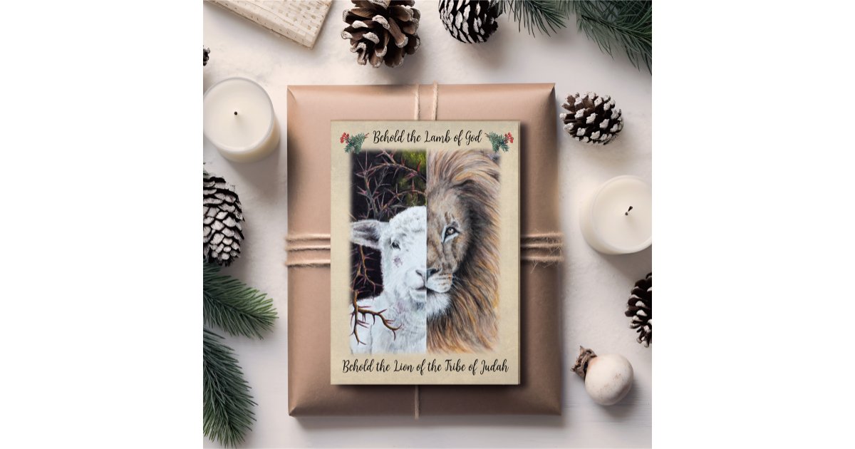 Lion and Lamb front with photo and greeting back Holiday Card | Zazzle