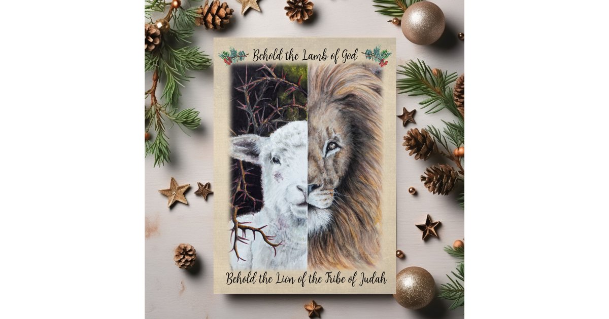 Lion and Lamb greeting card with family photo | Zazzle