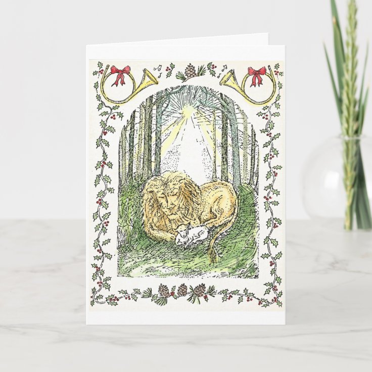 Lion and lamb holiday card | Zazzle