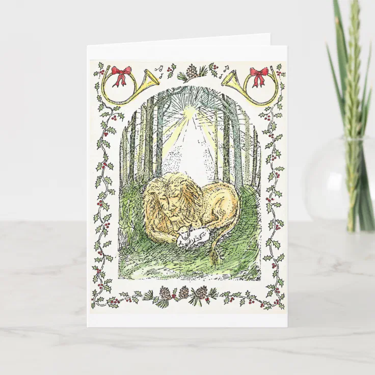 Lion and lamb holiday card | Zazzle