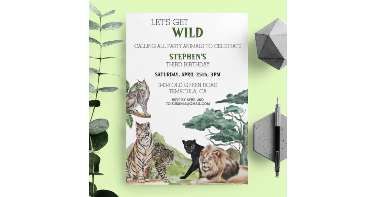 Lion Big Cats Jungle Safari Wild Birthday Invitation | Zazzle