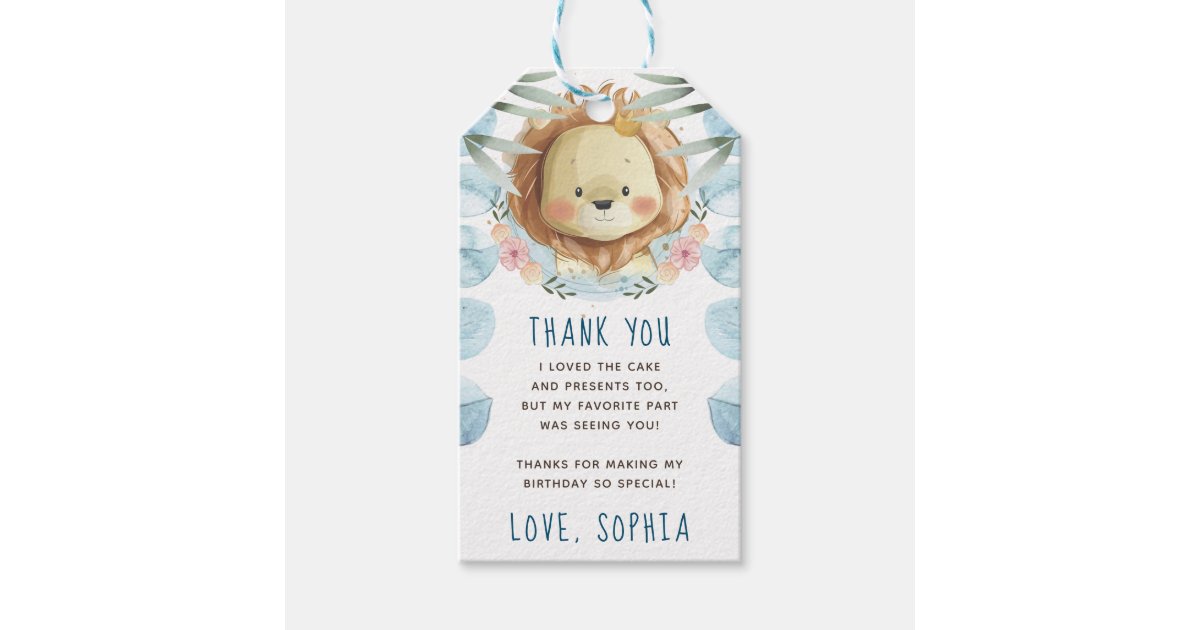 Lion Birthday Thank You Gift Tags | Zazzle