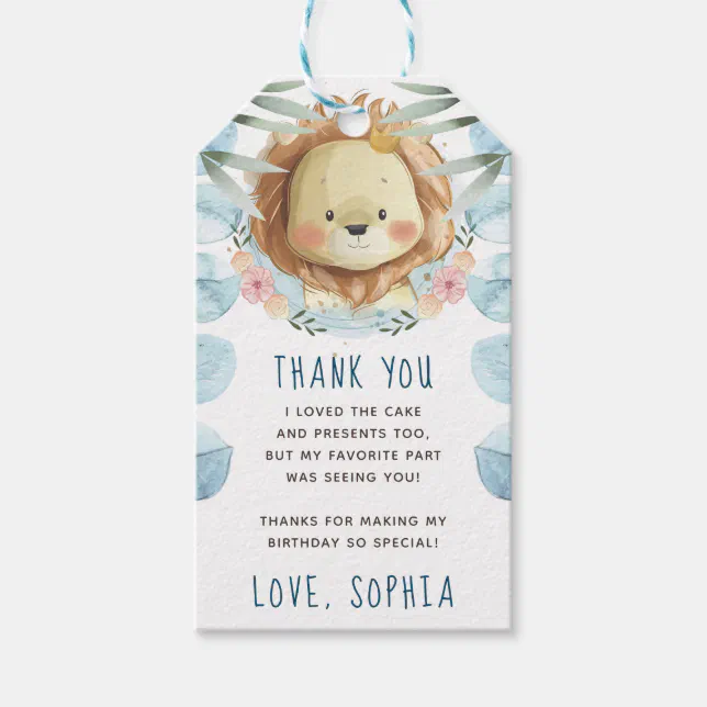 Lion Birthday Thank You Gift Tags | Zazzle