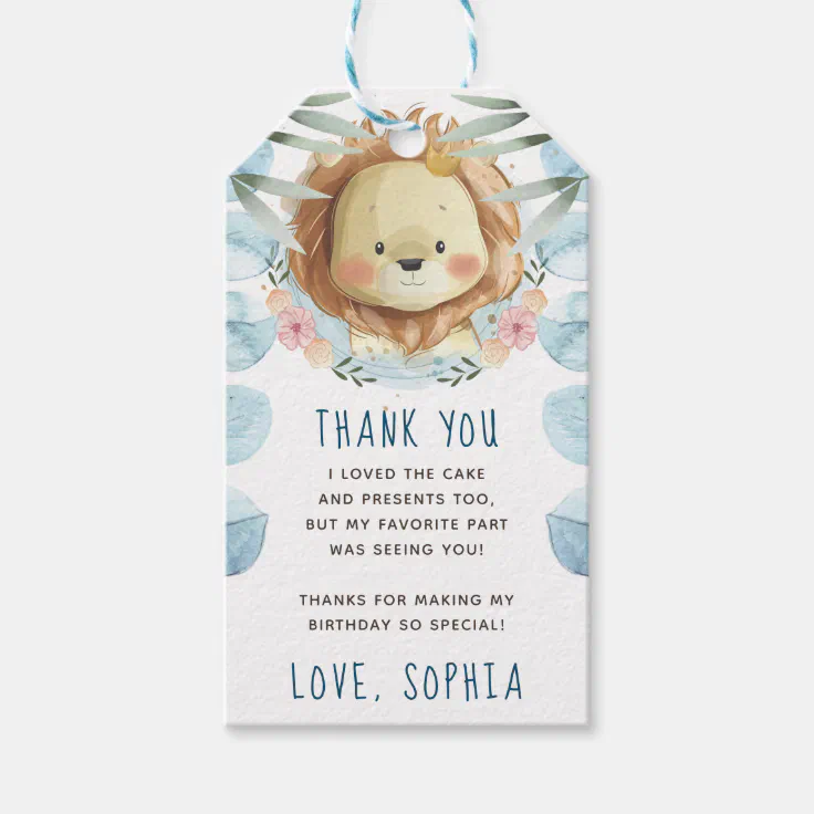 Lion Birthday Thank You Gift Tags | Zazzle
