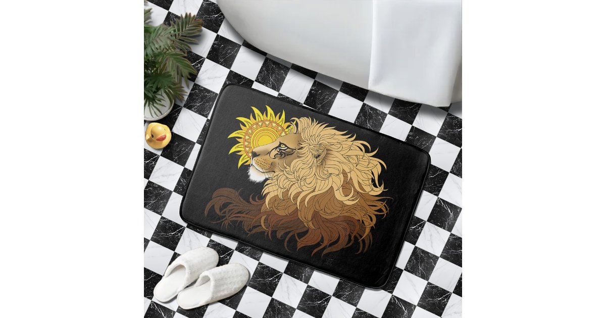Lion Black Yellow Mandala Sun Bath Mat | Zazzle
