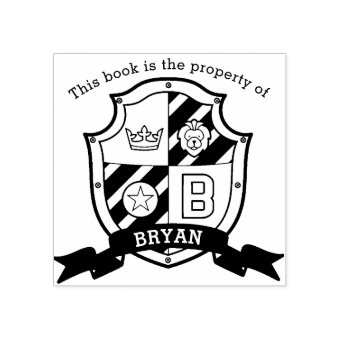 Lion crest letter B kids library name rubber stamp | Zazzle