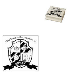 Lion crest letter B kids library name rubber stamp | Zazzle