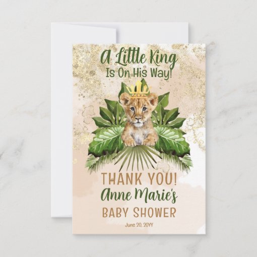 Lion Cub A Little King Is On His Way Baby Shower Thank You Card | Zazzle