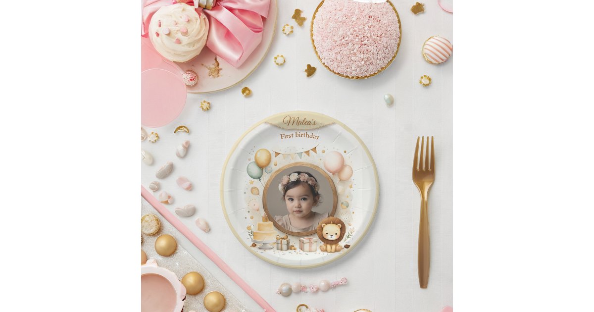 Lion cub Photo Frame for Kids' Birthday Parties Paper Plates | Zazzle