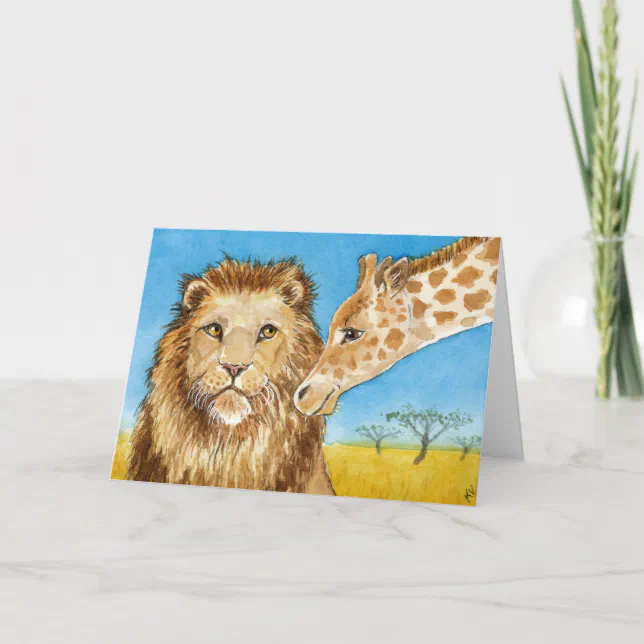 Lion, Giraffe, Anniversary card | Zazzle