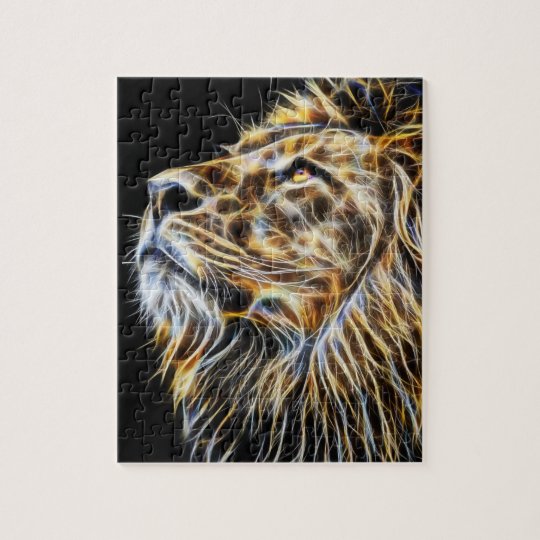 Lion Head Glowing Fractalius Jigsaw Puzzle | Zazzle.com