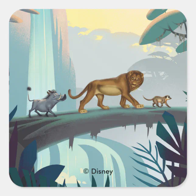 Lion King | Pumbaa, Simba, & Timon Crossing Log Square Sticker | Zazzle