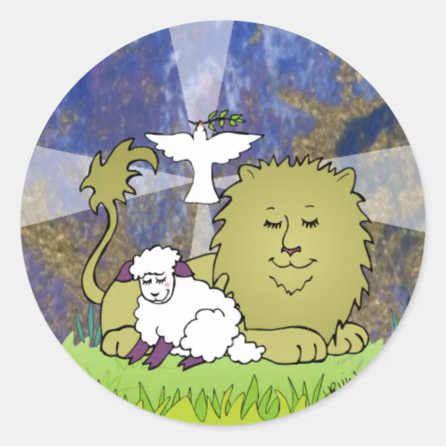 Lion Lamb and Dove Classic Round Sticker | Zazzle