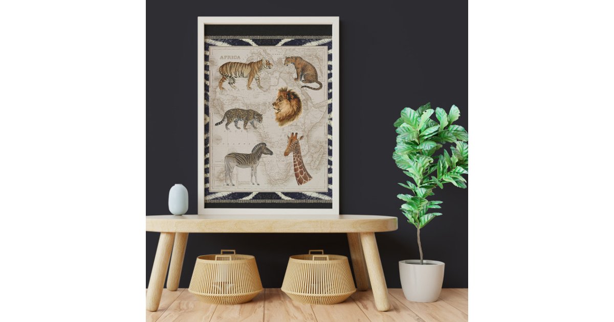 Lion Leopard Zebra Africa Vintage Map Decoupage Tissue Paper | Zazzle