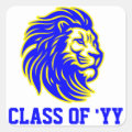 Lion Mascot Blue and Yellow Graduate Envelope Square Sticker | Zazzle