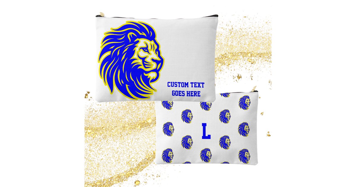 Lion Mascot Blue and Yellow Student Pencil Pouch | Zazzle