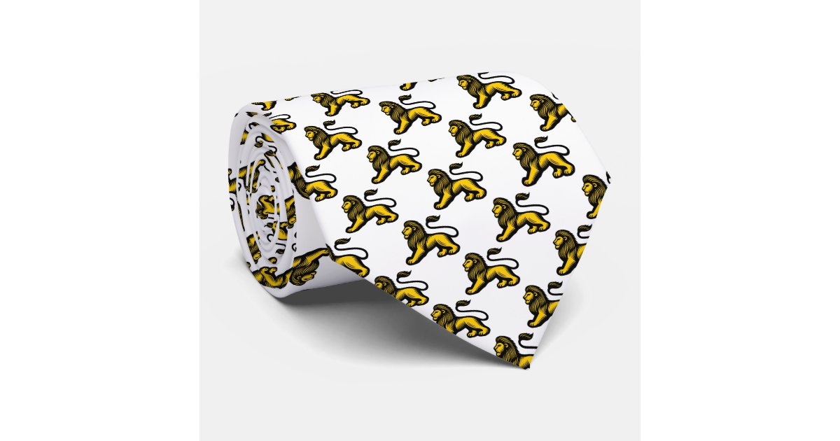 Lion Statant - Black with Amber on White Neck Tie | Zazzle