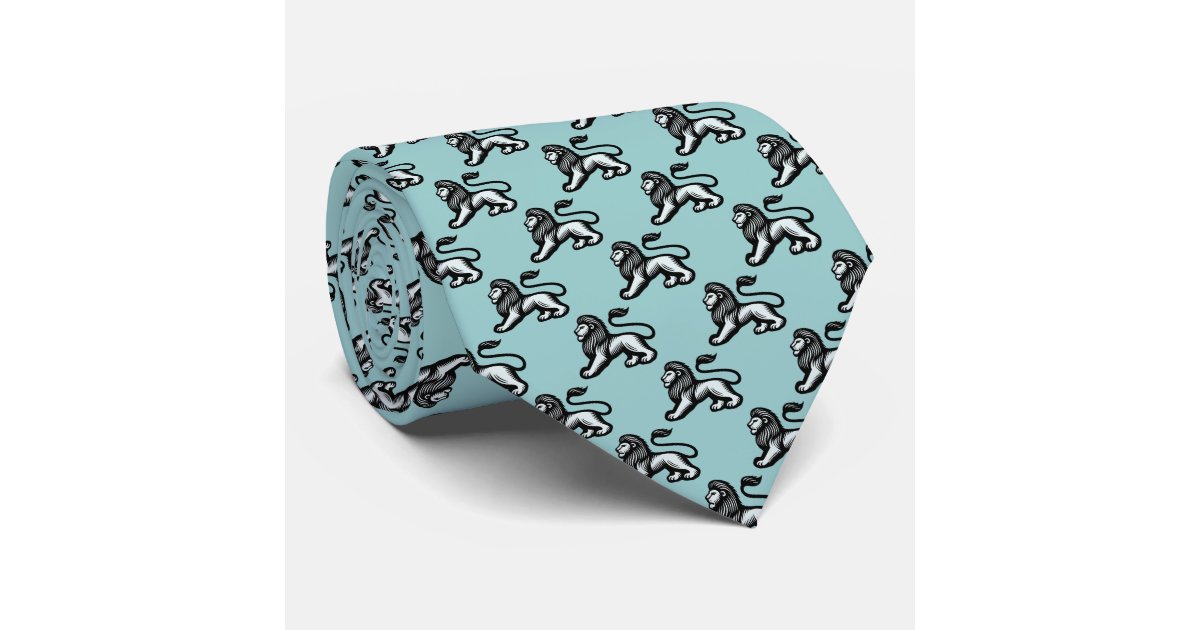 Lion Statant - Black with Shades of Lt Blue Green Neck Tie | Zazzle
