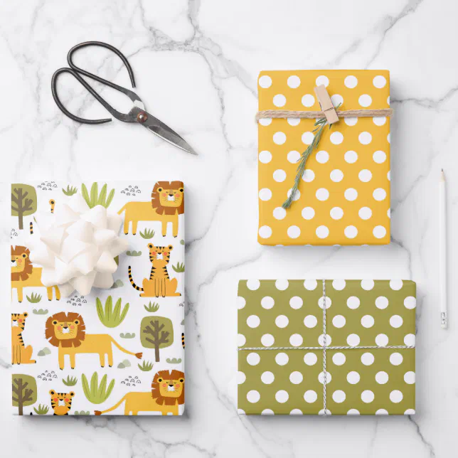 Lion Tiger Jungle Wrapping Paper Set of 3 | Zazzle
