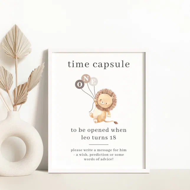 Lion with 3 Brown Balloons Time Capsule Poster | Zazzle