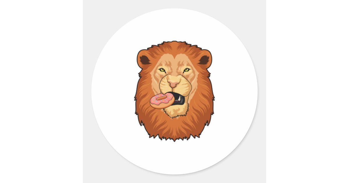 Lion with Donut Classic Round Sticker | Zazzle