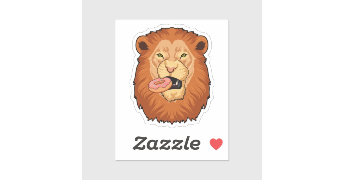 Lion with Donut Sticker | Zazzle