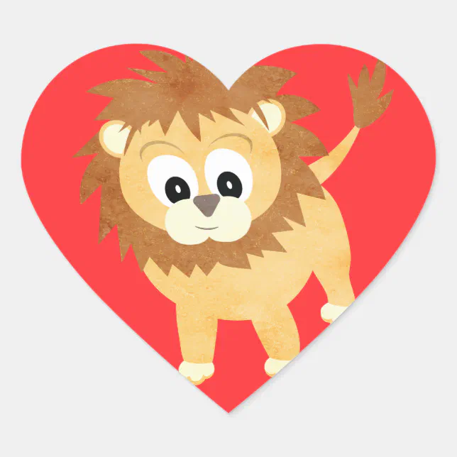 Lionhearted Baby Lion Cub Heart Sticker | Zazzle
