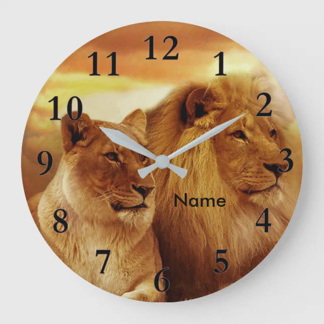 Lions Wildlife Acrylic Wall Clock | Zazzle