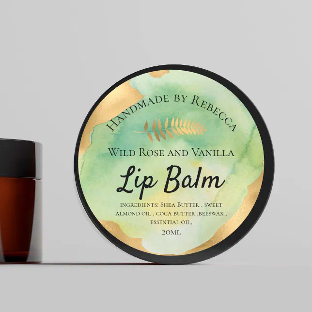 Lip Balm Label Green Watercolor & Gold | Zazzle