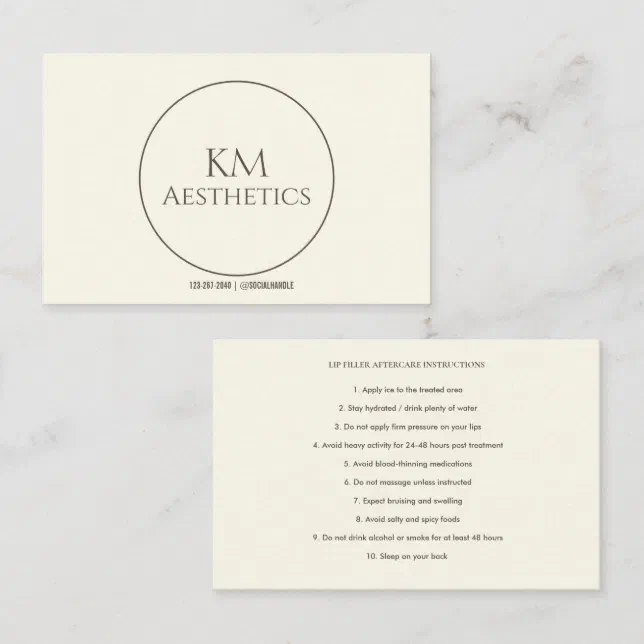 Lip Filler Aftercare Instruction Business Card | Zazzle