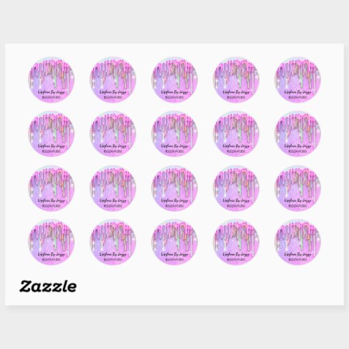Lipgloss Makeup Drips Packaging Pink Cosmetics Classic Round Sticker ...