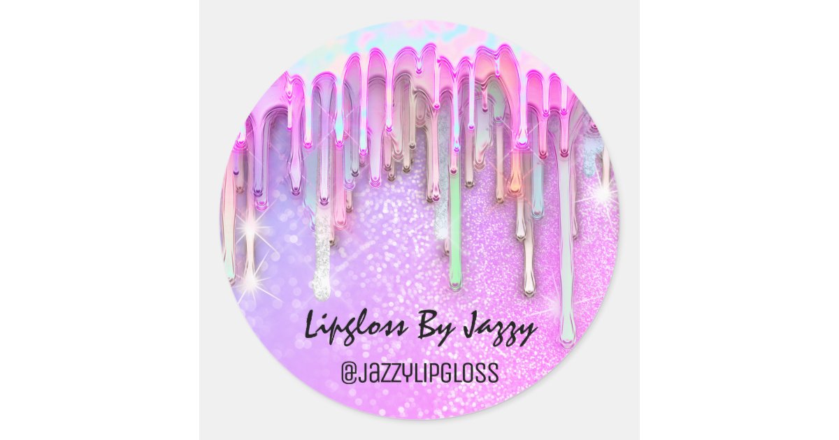 Lipgloss Makeup Drips Packaging Pink Cosmetics Classic Round Sticker ...