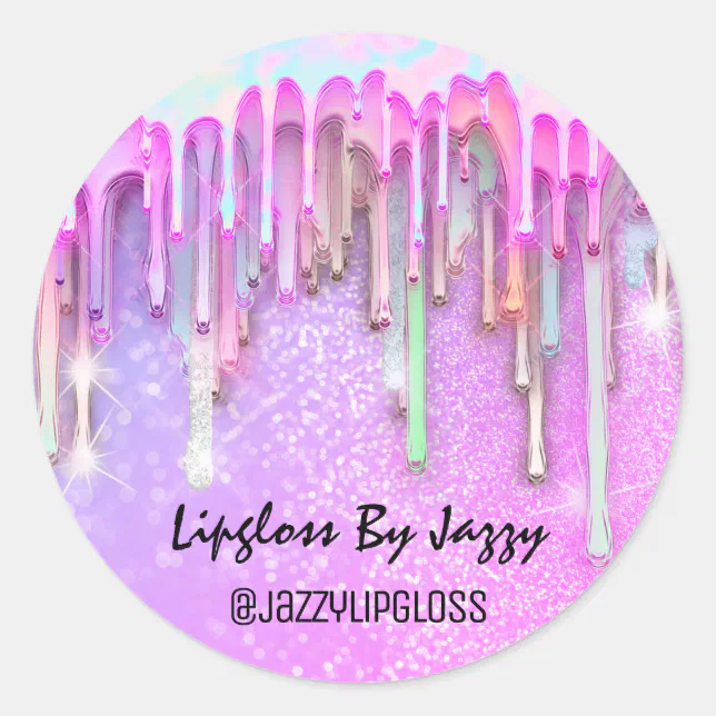 Lipgloss Makeup Drips Packaging Pink Cosmetics Classic Round Sticker ...