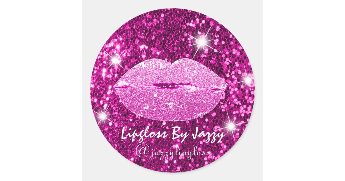 Lipgloss Makeup Packaging Pink Girly Glitter Classic Round Sticker | Zazzle